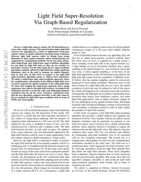 pdf light field super resolution via graph based regularization · pdf