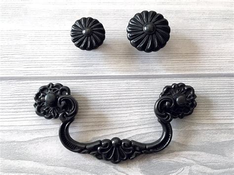 4 Vintage Style Drop Bail Drawer Pull Knob Dresser Pulls Handles Knobs Antique Black Kitchen