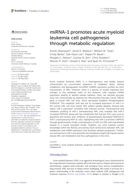 Pdf Mirna 1 Promotes Acute Myeloid Leukemia Cell Pathogenesis Through