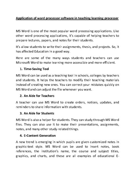 Application Of Word Processor In Education Application Of Word Processor Software In Teaching