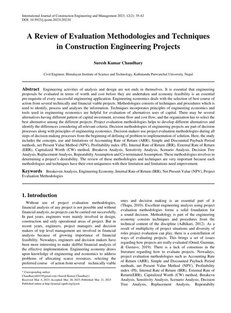 Pdf A Review Of Evaluation Methodologies And Techniques In Construction Engineering Projects