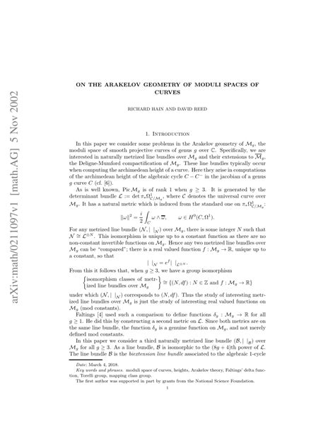 Pdf On The Arakelov Geometry Of Moduli Spaces Of Curves