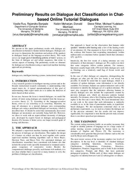 Pdf Preliminary Results On Dialogue Act And Subact Classification In Chat Based Online