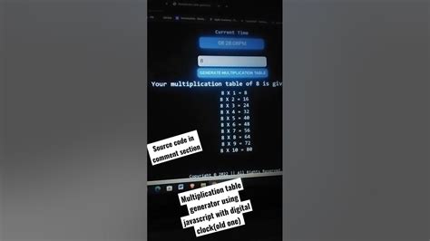 Multiplication Table Generator Using Javascript Coding Css Coders