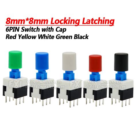 10sets 20pcs 8 8mm With Cap Locking Latching Push Tactile Power Micro Switch Kit 6 Pin Button