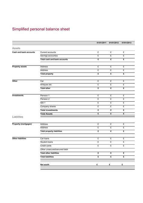 Personal Balance Sheet Template Spark Premium Template Template