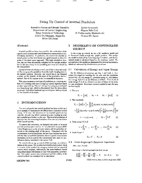 Pdf Swing Up Control Of Inverted Pendulum