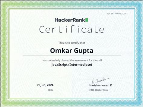 Earned Javascript Intermediate Certification Omkar Gupta Posted On