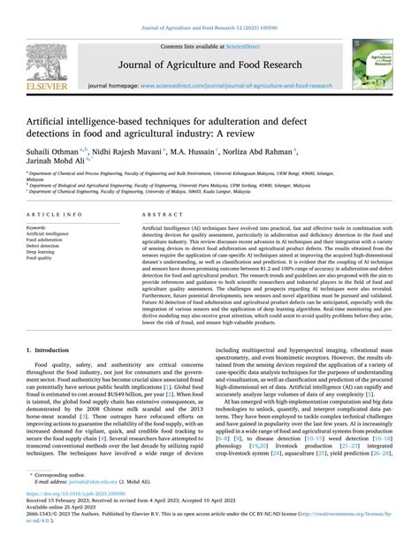 Pdf Artificial Intelligence Based Techniques For Adulteration And Defect Detections In Food