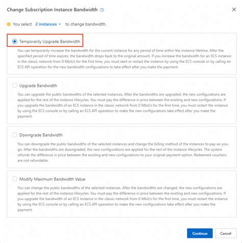 Temporary Bandwidth Upgrade For Subscription Instances Continuous Period Elastic Compute