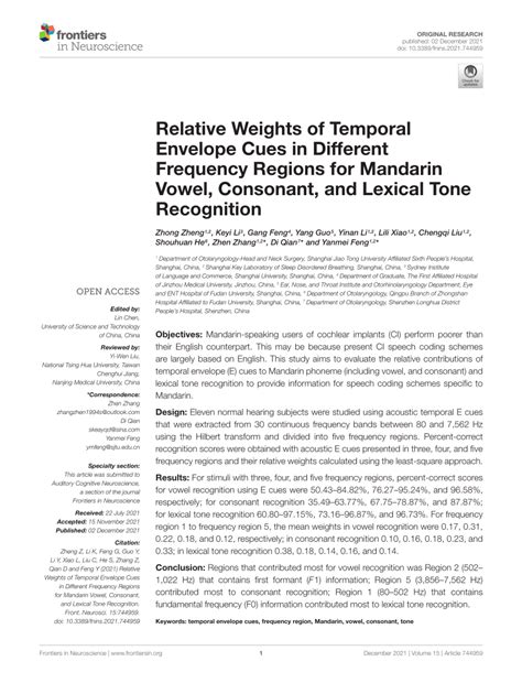 Pdf Relative Weights Of Temporal Envelope Cues In Different Frequency Regions For Mandarin