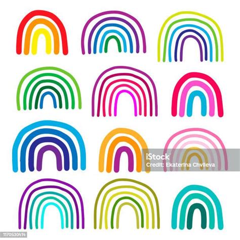만화 스타일의 다른 다채로운 무지개 손으로 그린 벡터 일러스트 의 세트 무지개에 대한 스톡 벡터 아트 및 기타 이미지 무지개 일러스트레이션 컴퓨터 그래픽 Istock