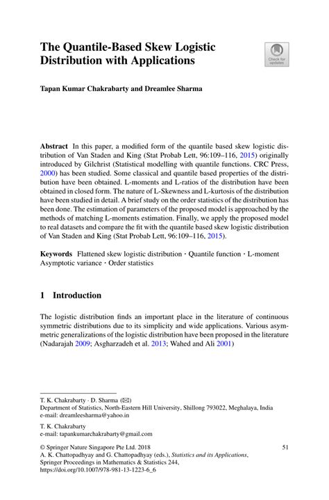 Pdf The Quantile Based Skew Logistic Distribution With Applications Platinum Jubilee