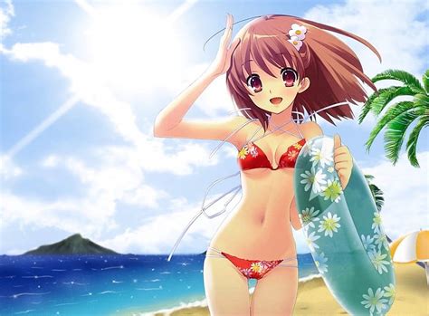 Download Anime Girl In Bikini Beach Vacation Wallpaper