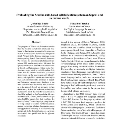 Evaluating The Sesotho Rule Based Syllabification System On Sepedi And Setswana Words Acl