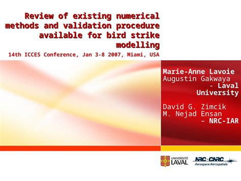 Ppt Review Of Existing Numerical Methods And Validation Procedure Available For Bird Strike