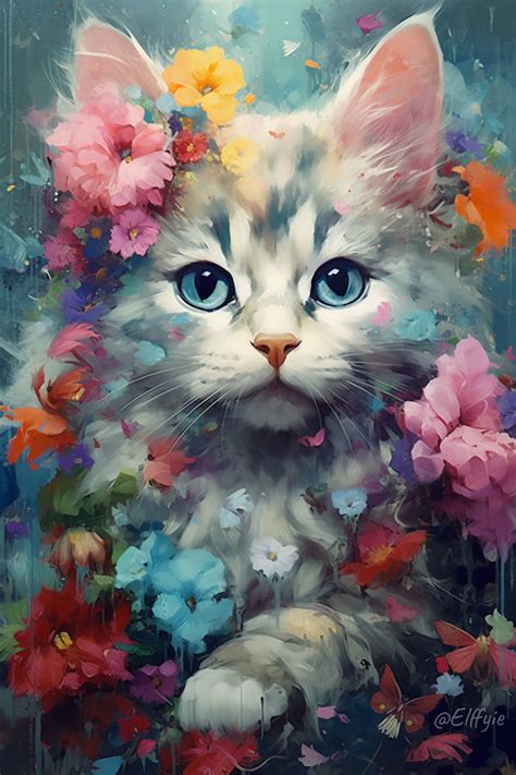 Flowered Cat By Elffyie On Deviantart