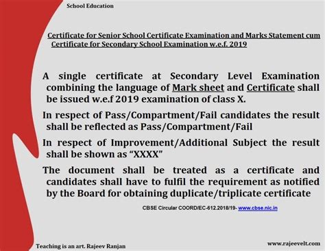 Cbse Rules For Issuing Mark Sheet Marks Statement And Certificate For