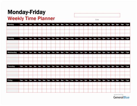 Free Pdf Weekly Calendar With Time Slots Templates