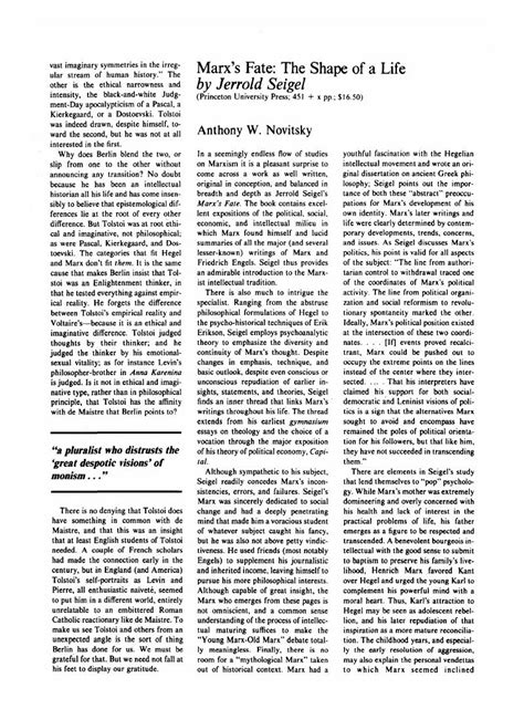 Marxs Fate The Shape Of A Life By Jerrold Seigel Princeton