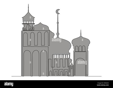 One Continuous Line Of Ramadan Poster With Arabic Architecture Thin Line Illustration Vector