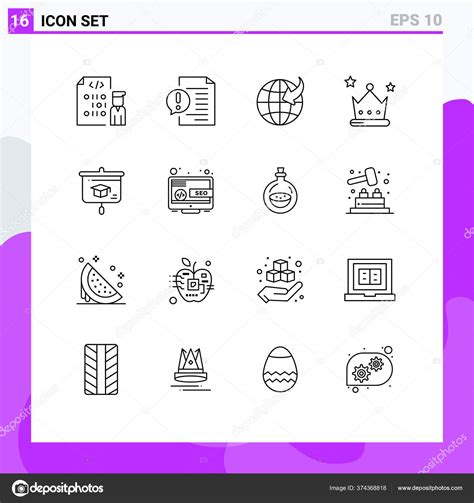 Universal Outline Signs Symbols Chart Crown Faq Award Travel Editable Stock Vector Image By