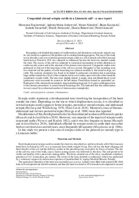 Pdf Congenital Sternal Ectopia Cordis In A Limousin Calf A Case Report