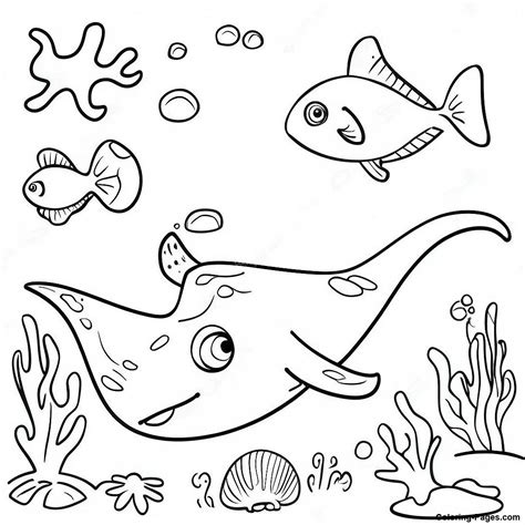 Realistic Stingray With Coral Reef Coloring Page Coloring Page Free