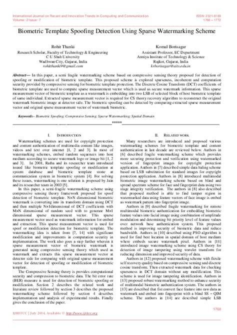 Pdf Biometric Template Spoofing Detection Using Sparse Watermarking Scheme