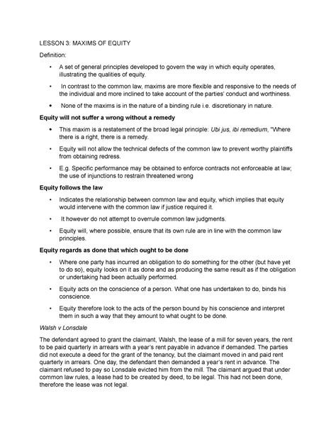 3 Maxims Of Equity Lecture Notes 3 Lesson 3 Maxims Of Equity Definition A Set Of General