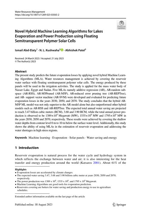 Pdf Novel Hybrid Machine Learning Algorithms For Lakes Evaporation