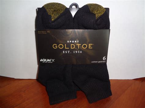 Goldtoe Sport Cotton Quarter Ankle Socks 6 Pair Pack Black Mens Size 6