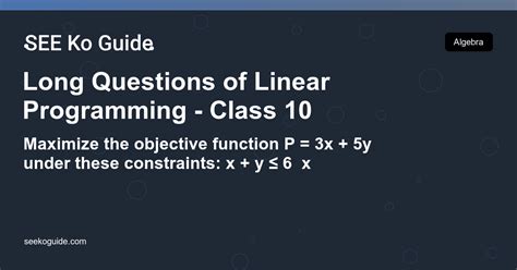 Long Questions Of Linear Programming Class 10