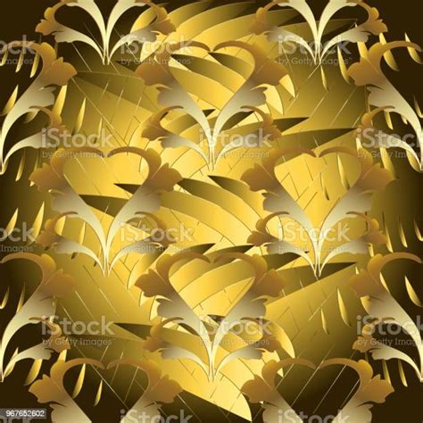현대 추상 꽃 3d 완벽 한 패턴입니다 벡터 반짝 골드 바 0명에 대한 스톡 벡터 아트 및 기타 이미지 0명 기하 도형 노랑 Istock