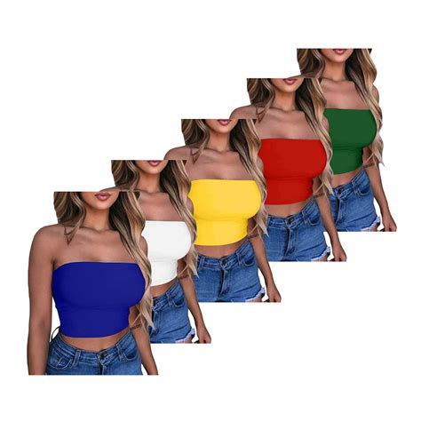 Womens 5 Pack Tube Tops Basic Layered Tube Top Bustier Off Shoulder