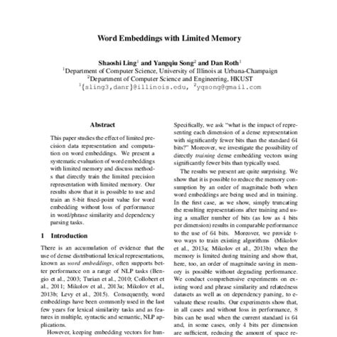 Word Embeddings With Limited Memory Acl Anthology