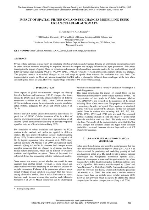 PDF IMPACT OF SPATIAL FILTER ON LAND USE CHANGES MODELLING USING URBAN CELLULAR AUTOMATA