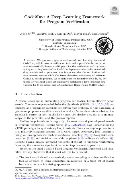 Pdf Code2inv A Deep Learning Framework For Program Verification