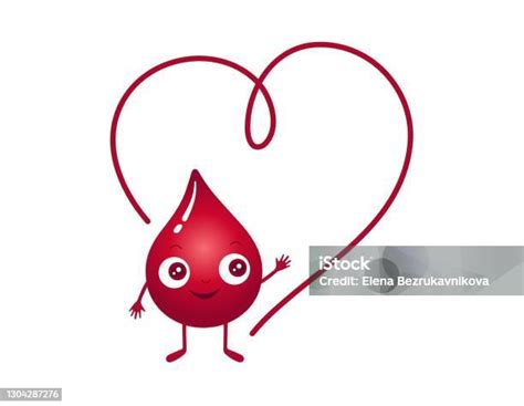 심장이 있는 혈액 방울 캐릭터의 벡터 일러스트레이션 귀엽고 친절한 작은 빨간 물방울 로고 스티커 포스터 6월 14일 세계 혈액 기증자의 날에 대한 종이 카드에 적합합니다