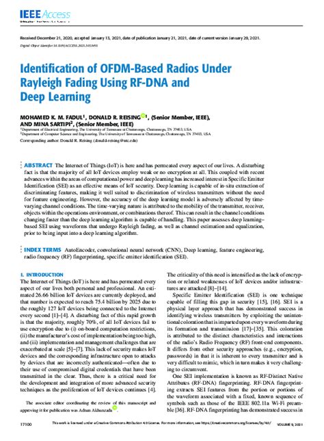Pdf Identification Of Ofdm Based Radios Under Rayleigh Fading Using Rf Dna And Deep Learning
