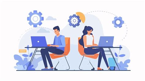 Updating Operating System Man And Woman With Laptop Premium Ai Generated Vector