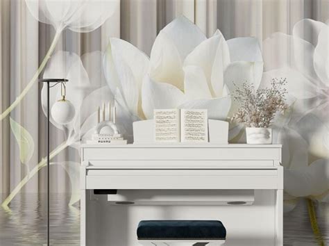 Флорален тапет с големи бели цветя и триизмерен ефект идеален за спалня и хол Фототапети