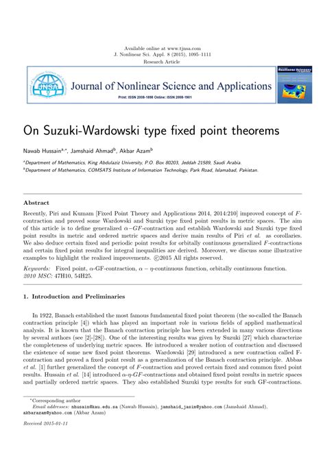 Pdf On Suzuki Wardowski Type Fixed Point Theorems