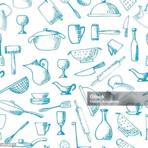 손으로 그린 조리 기구 세트입니다 벡터 일러스트입니다 원활한 패턴 국자에 대한 스톡 벡터 아트 및 기타 이미지 국자 그리기 낙서 드로잉 Istock