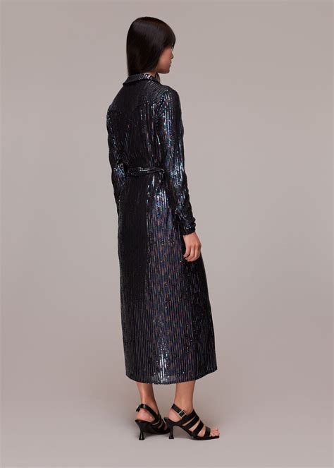 Blackmulti Stripe Sequin Midi Dress Whistles Whistles Uk