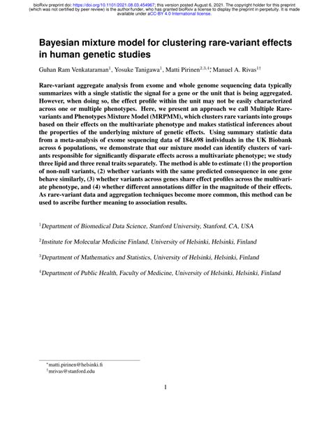 Pdf Bayesian Mixture Model For Clustering Rare Variant Effects In
