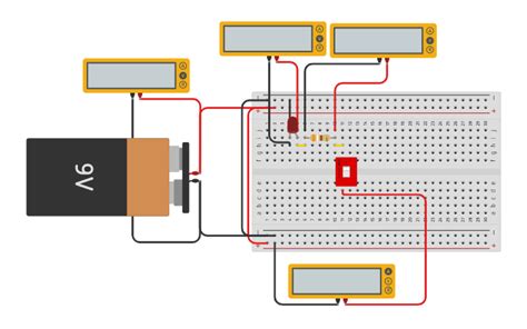 Circuit Design Medindo Corrente E Tensão Eletrica Em Circuito De Resistor E Led Tinkercad