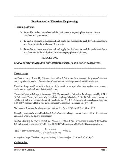 Fundamental Of Electrical Engineering Module 1 Pdf Inductor