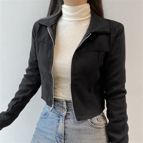 육오걸 가을 스웨이드 크롭 자켓 유니크 Y2k 카라자켓