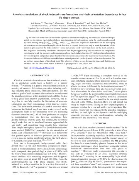 Pdf Atomistic Simulations Of Shock Induced Transformations And Their Orientation Dependence In